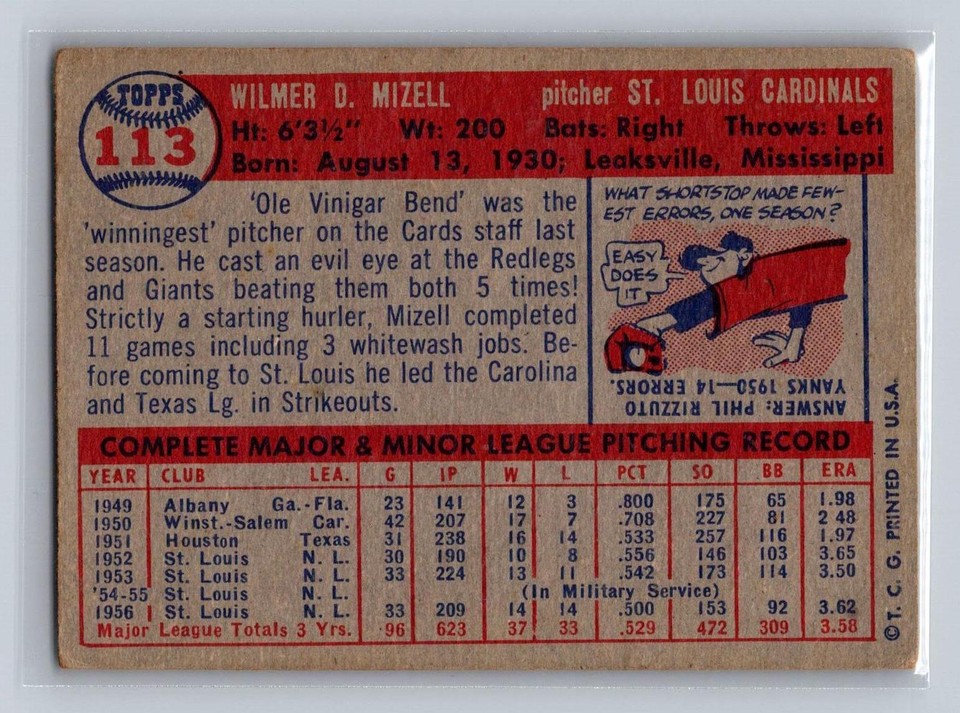 1957 Topps #113 Wilmer Mizell St. Louis Cardinals | eBay