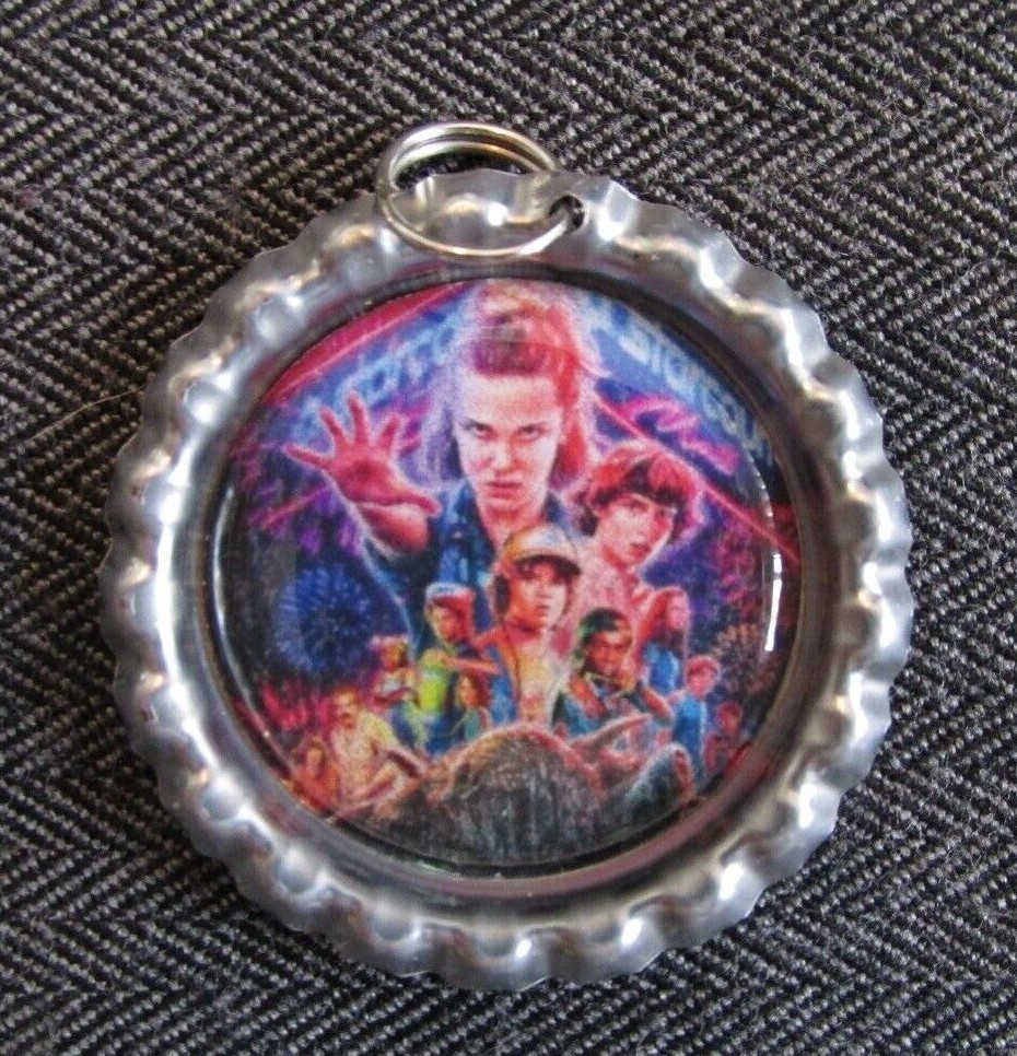 STRANGER THINGS SET OF 10 Bottle Cap Bling Charms w/ Split Ring Craft ...