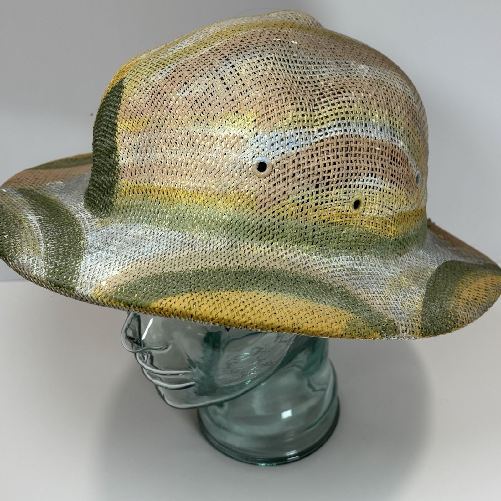 Vintage Camo Pith Sun Helmet Safari Explorer Military… - Gem