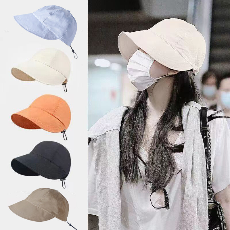 Drawstring Caps Wide Brim Fisherman Cap Sun Hat Sun Protection Hats ...