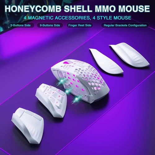 SM809 Pro Wireless MMO Gaming Mouse with 9 Side Buttons24000 DPITriple ...