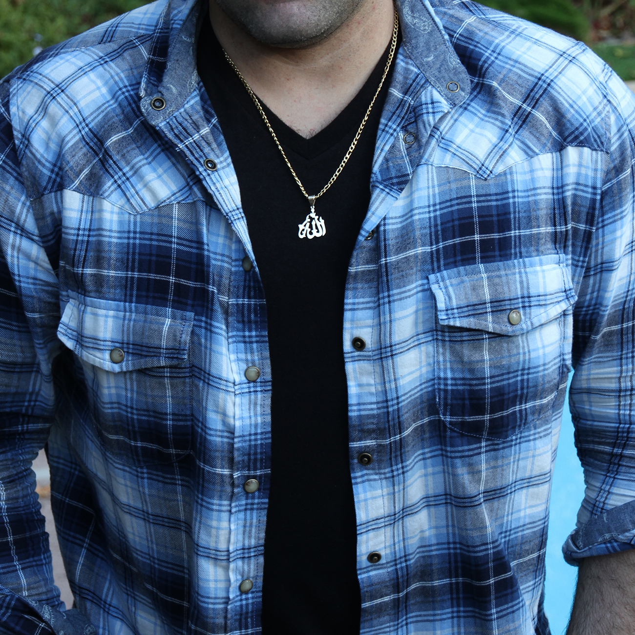 Small Engraved Gold Pt Allah Necklace Islamic Muslim Chain Quran Gift ...