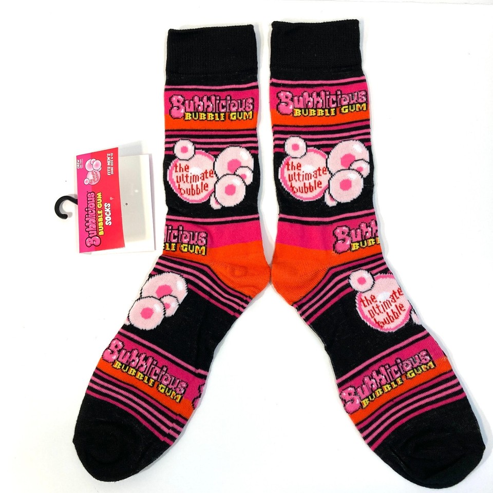 BUBBLICIOUS BUBBLE GUM SOCKS black pink orange striped retro MEN ADULT ...