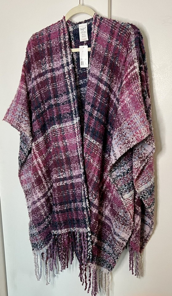 WOOLRICH New Blanket Shawl Cozy Knit Lightweight Fringe One Size Denim ...