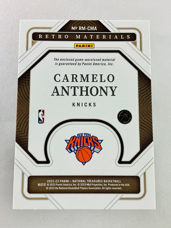 2022-23 Panini National Treasures Retro Materials Carmelo Anthony 39/99 ...