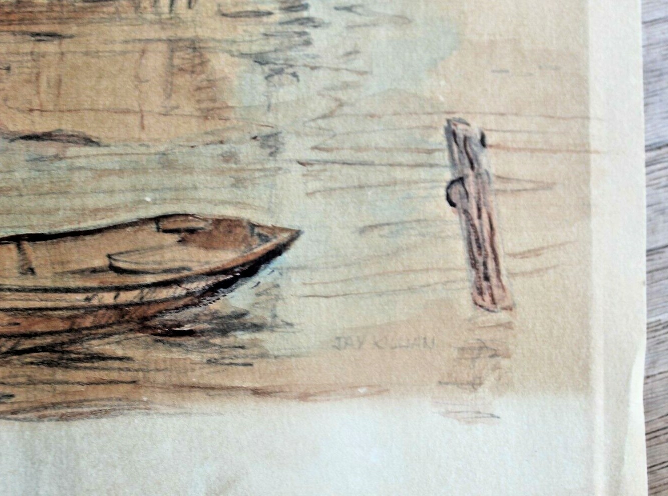 VTG Jay Killian SignedPencil /Watercolor Art Print Boat Harbor Rockport ...