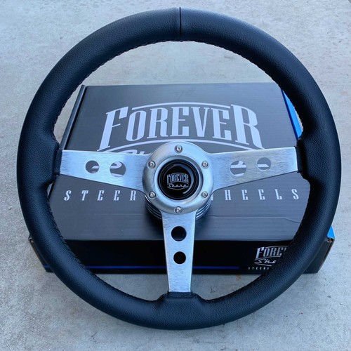 14" Black Leather Performance Steering Wheel- Sebring Brushed Aluminum ...