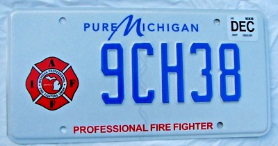 PROFESSIONAL FIREFIGHTER IAFF FIREMAN LICENSE PLATE " 9 CH 38 " FIRE ...