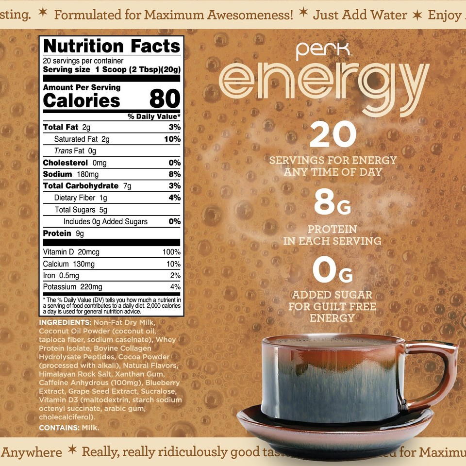 Perk Energy Original Tan Mocha Latte Flavored Drink Powder (20 Servings ...