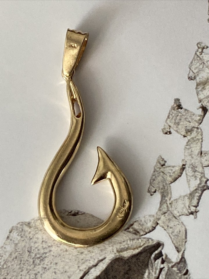 Vintage 14K Yellow Gold Fish Hook Pendant | eBay