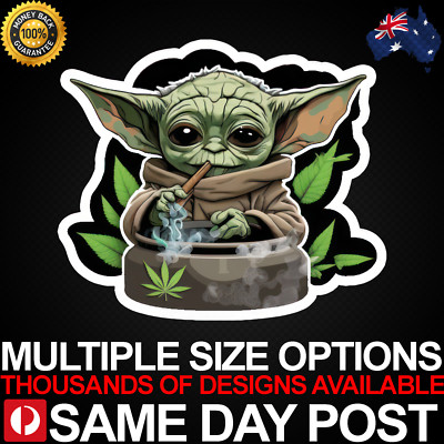 GROGU SMOKING MARIJUANA SMILING Vinyl Car Sticker Decal Laptop ...