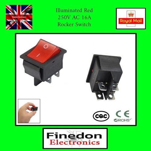 Rocker Switch 16A 240V, 20A 125V RED ON-OFF Double Pole 4 Pin ...