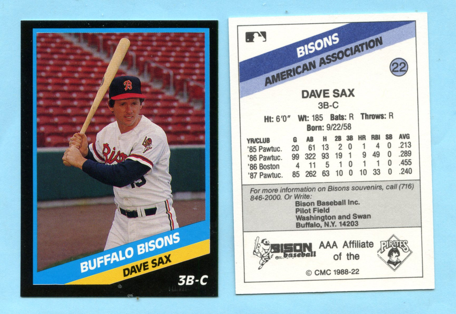 1988 CMC Minor League - Buffalo Bisons - Dave Sax - Box 195 | eBay