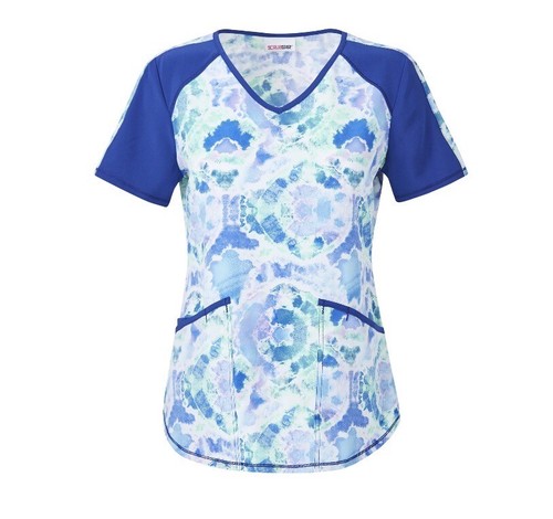 Scrub Star Woman Top Blue Tie Dye Polyester Stretch V-Neck Medical NWT ...