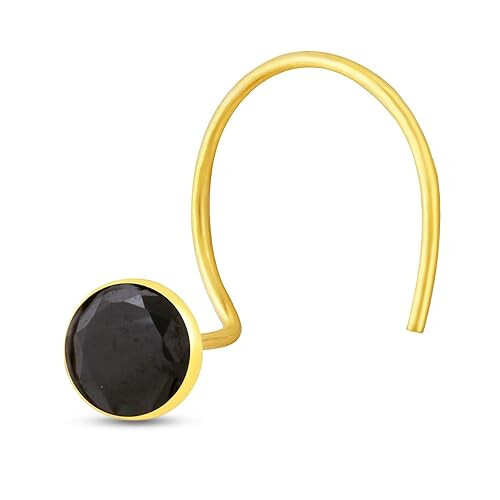 24K Yellow Gold Nose Ring Wire Taar String Stud Round Black Diamond ...