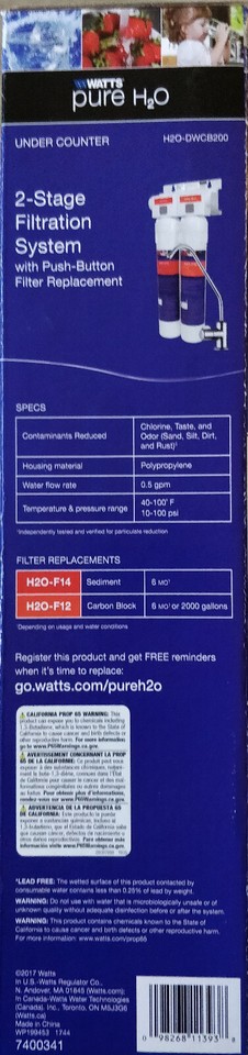 NEW Watts Pure H2O 2 Stage Undersink Filter System H20-DWCB200 Water ...