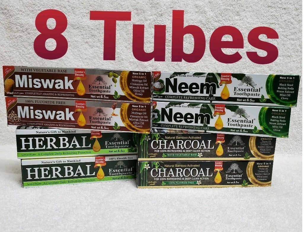 8 Tubes MIX " NEEM MISWAK HERBAL CHARCOAL" By Essential Palace 5 IN 1 Toothpaste | eBay