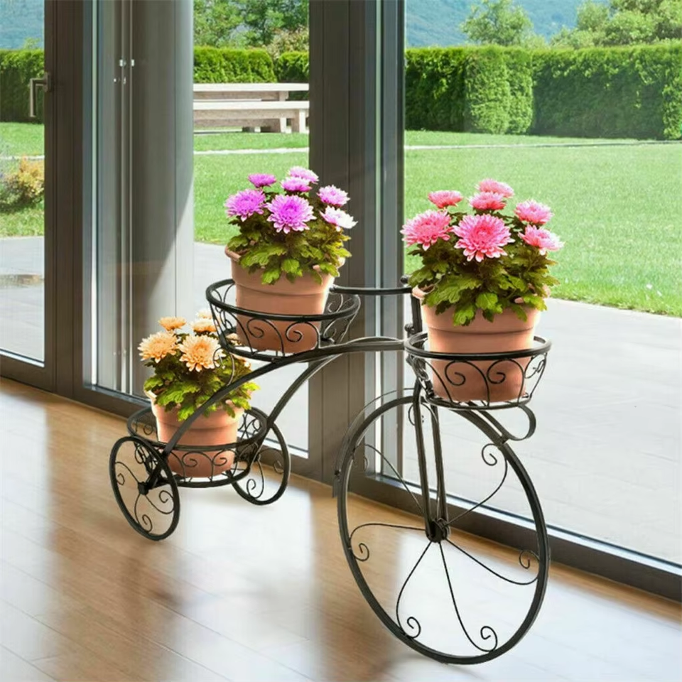 3-Tier Bicycle Plant Stand Wrought Iron Tricycle Planter Home Garden ...