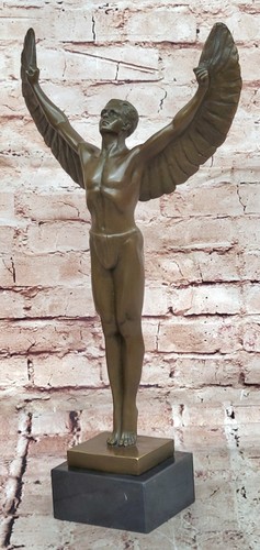 SIGNED bronze Sculpture winged man nude Icarus "Rising Sun" Classic ...