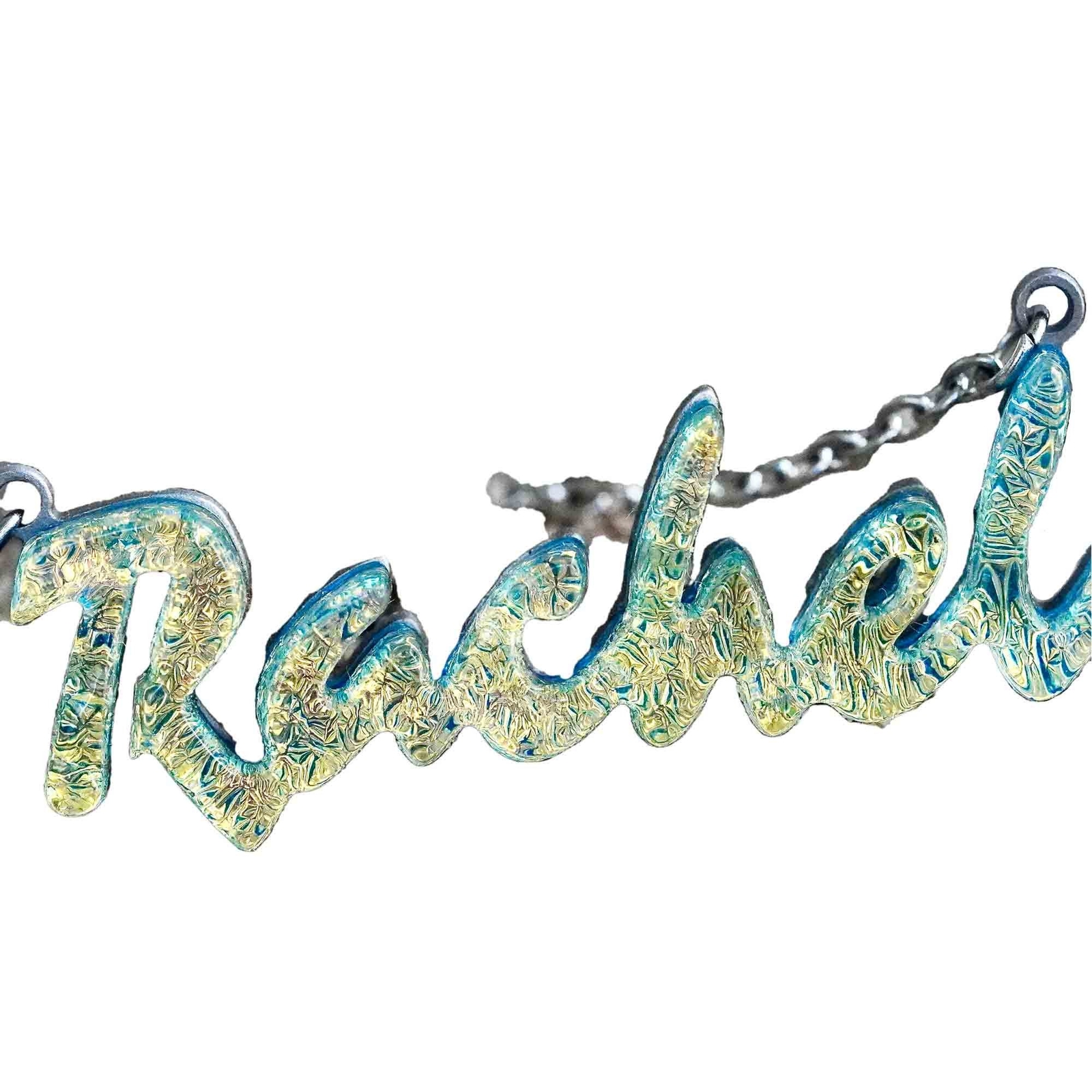 Rachel Name Necklace Personalized Jewelry Chartreuse Color Dichroic ...