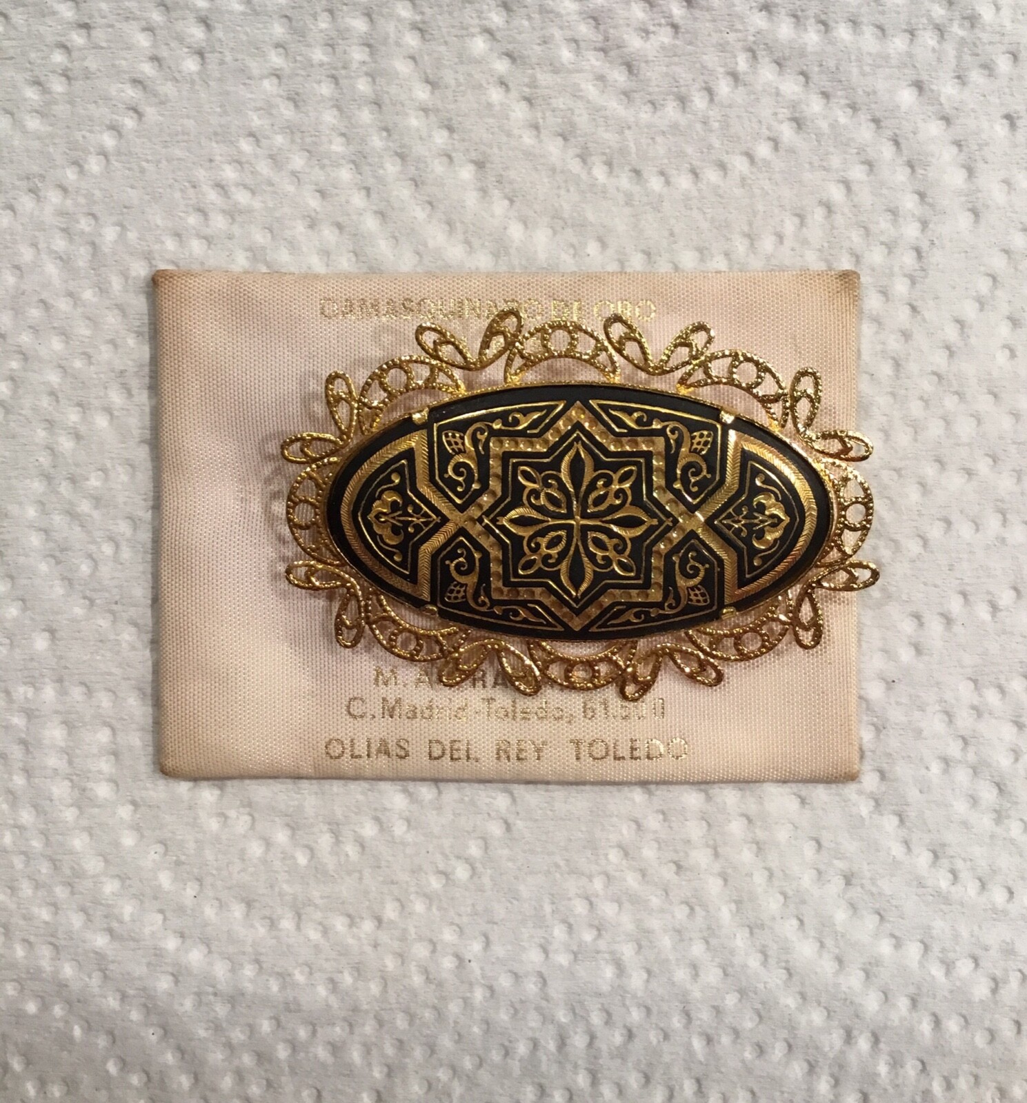 Vintage Damasquinado Toledo Oval Brooch Pin With Fili… - Gem