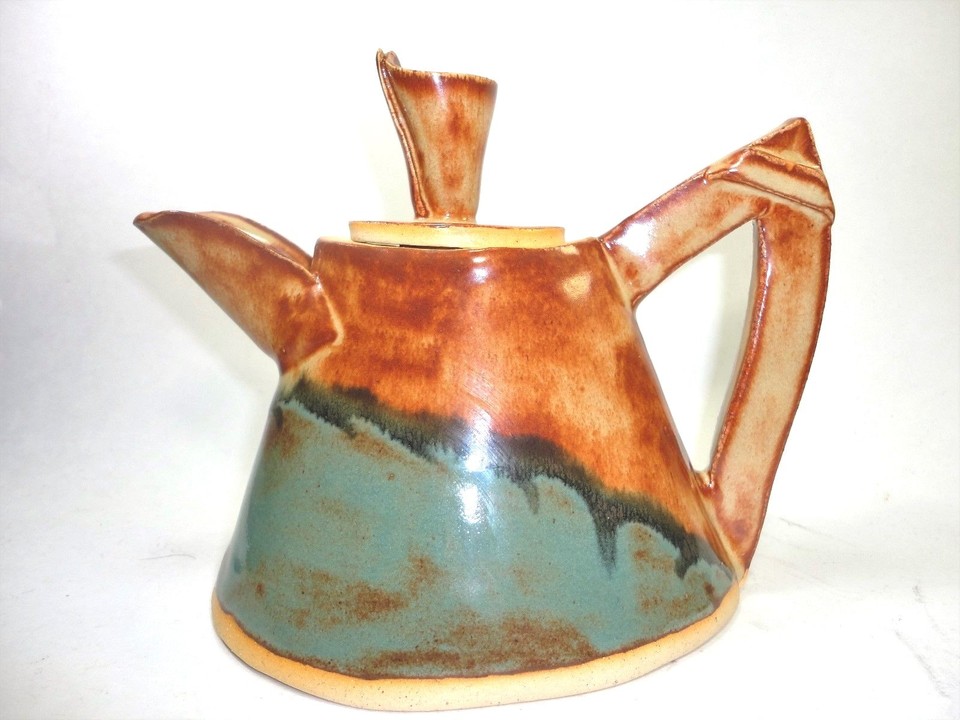 Tea pot Geometric art slabs and coils, Exquisite Glazed Tea Pot green ...