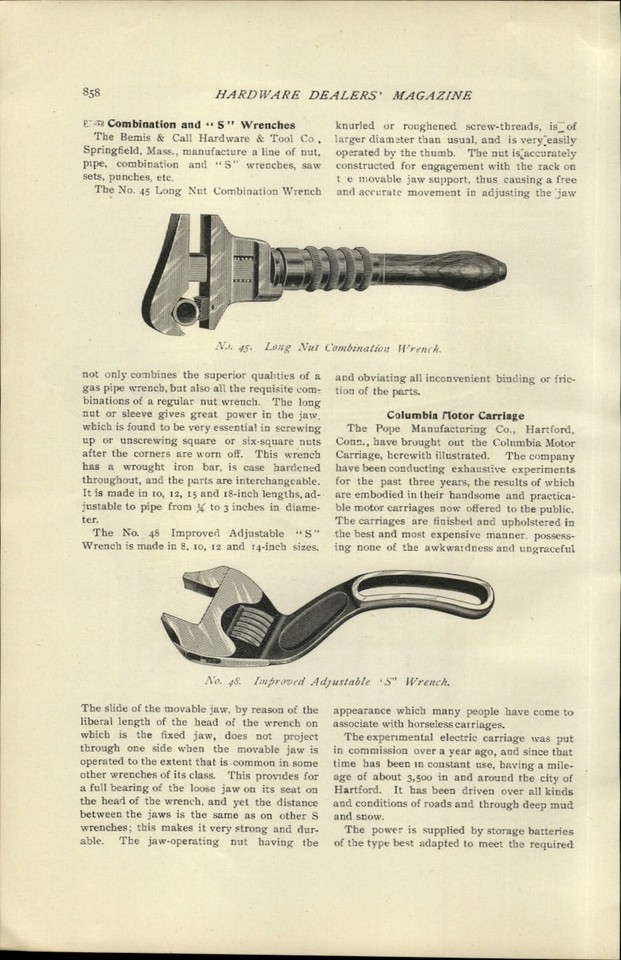 1897 PAPER AD Antique Vintage 2 PG Article Pope Columbia Motor Carriage ...