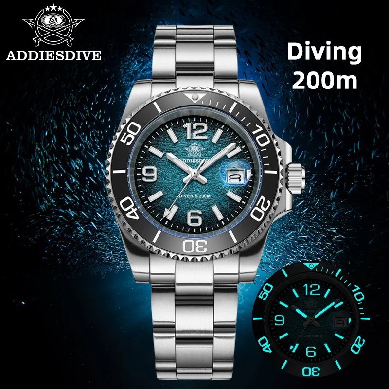 41MM ADDIESDIVE Quartz Mens Watch Diver 200M Waterproof Luminous ...