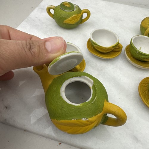 Vintage Ceramic Green & Yellow Drip Glaze Child's Mini Tea Set Of 11 | eBay