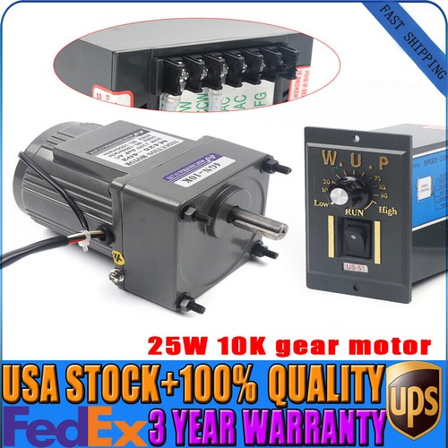 AC 110V Reversible Gear Motor Electric Variable Speed Controller 1:10 ...