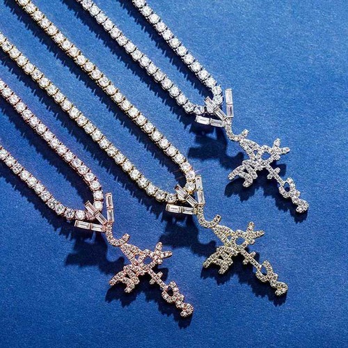Travis Scott Cactus Jack Cross Pendant & 18" Rhinestone Chain Necklace ...