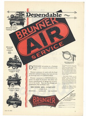 1925 Brunner Mfg. Co. Ad: Air Compressors & Tools - Utica, New York | eBay