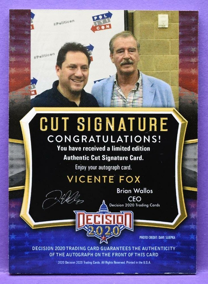 Decision 2020 Series 2 Vicente Fox Authentic CUT SIGNATURE Autograph ...