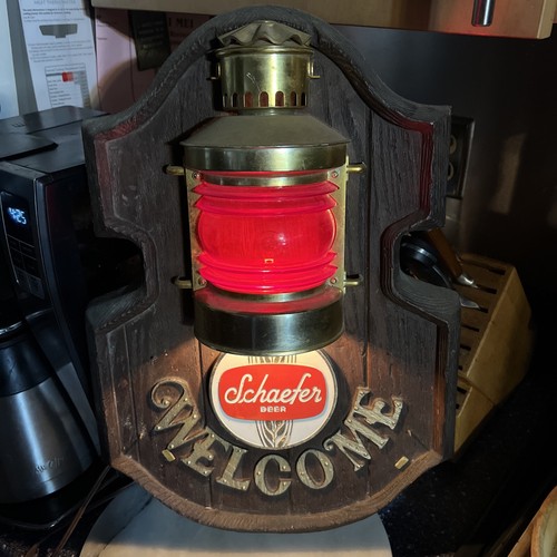 Vintage Schaefer Beer Plastic Nautical Red Ship Lantern Light Welcome ...