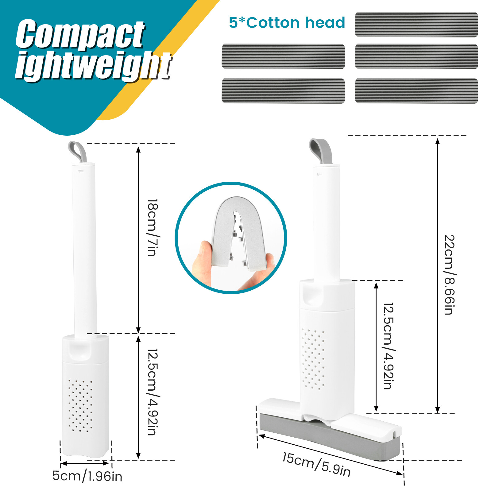 Mini Sponge Mop with 5 Sponge Head Compact Portable Self-Squeeze Mop ...