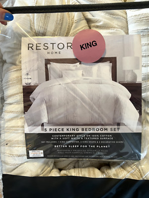 Restore Home King Tan & White 5 Piece Comforter Set | eBay