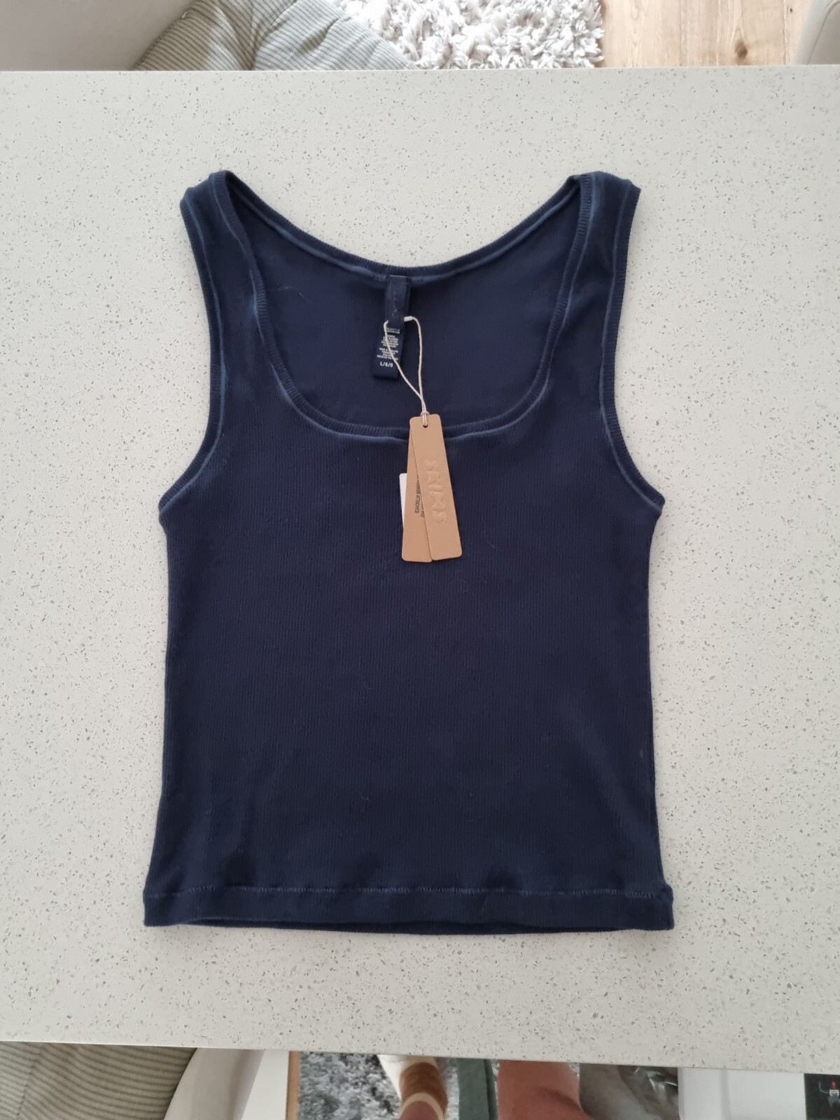 SKIMS Navy Cotton Rib Vest Top BNWT Size L | eBay