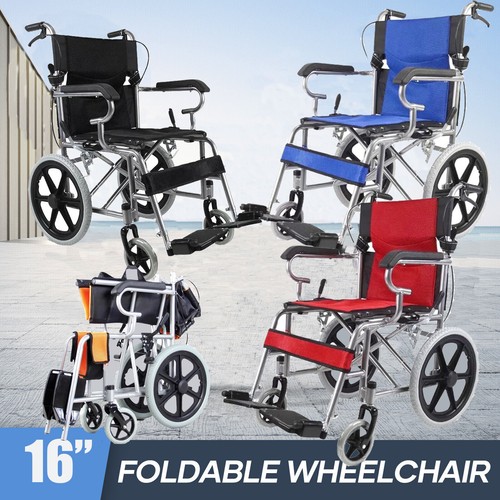 16" Travel Foldable Wheelchair Brakes Lightweight Soft Mobility Aid ...