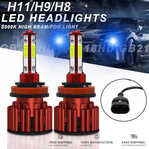 4-Side H11 H8 H9 8000K Blue LED Headlight Super Bright Fog Bulbs Kit HI ...