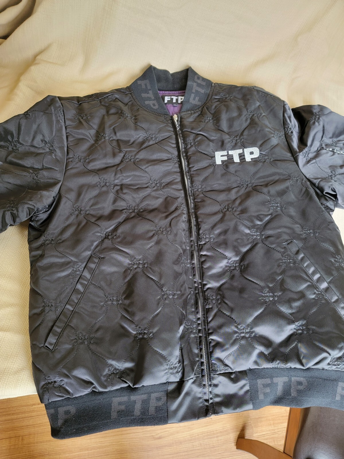 FTP Quilted Satin Bomber Jacket Size Large - Gem