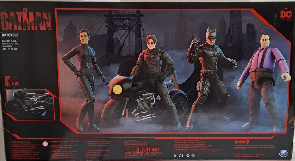 The Batman Batcycle with Bruce Wayne Selina Kyle The Penguin and Batman ...