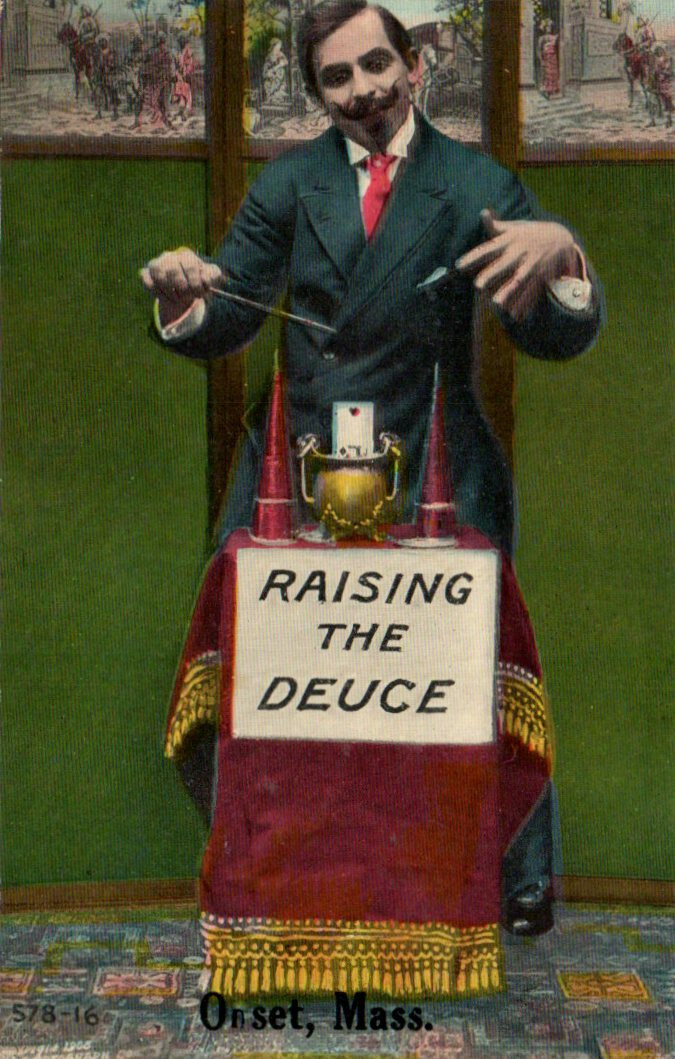 C 1908 PC MAGIC MAGICIAN RAISING THE DEUCE PLAYING CARD ONSET MA | eBay