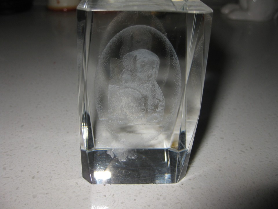 Crystal Glass 3D Laser Etched Golden Retriever Puppies Cube Paperweight ...