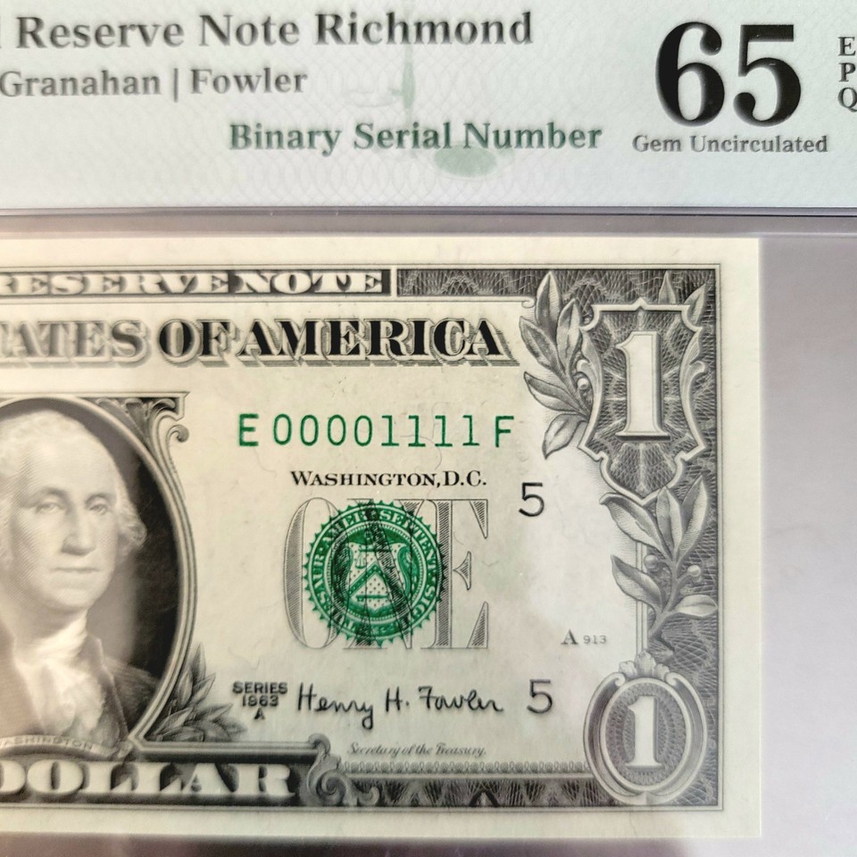 True Binary Quad Doubles Fancy Serial Number 1 Dollar Bill Gem 65 EPQ ...