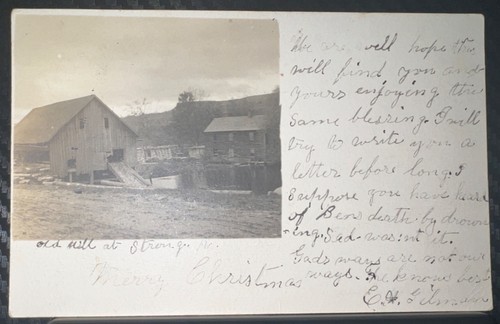 1906 RPPC Real Photo Postcard STRONG MAINE ME OLD MILL SCENE USED WITH ...