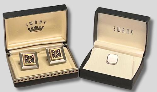 2 Sets Vintage Swank Men's Jewelry Initial R Cuff Links & Tie Tack in ...