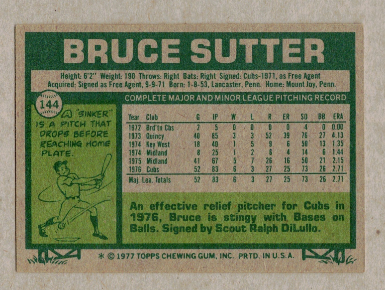 1977 - Topps - Bruce Sutter #144 (RC) | eBay
