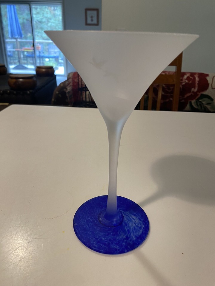 Grey Goose Vodka Martini Glass Frosted Blue Speckled Base Footed Flying ...
