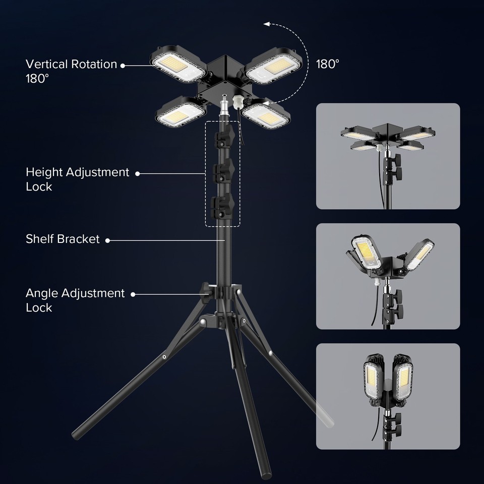 SANSI LED Work Light 100W Dimmable 4 Adjustable Heads 15000LM IP65 1/4 ...