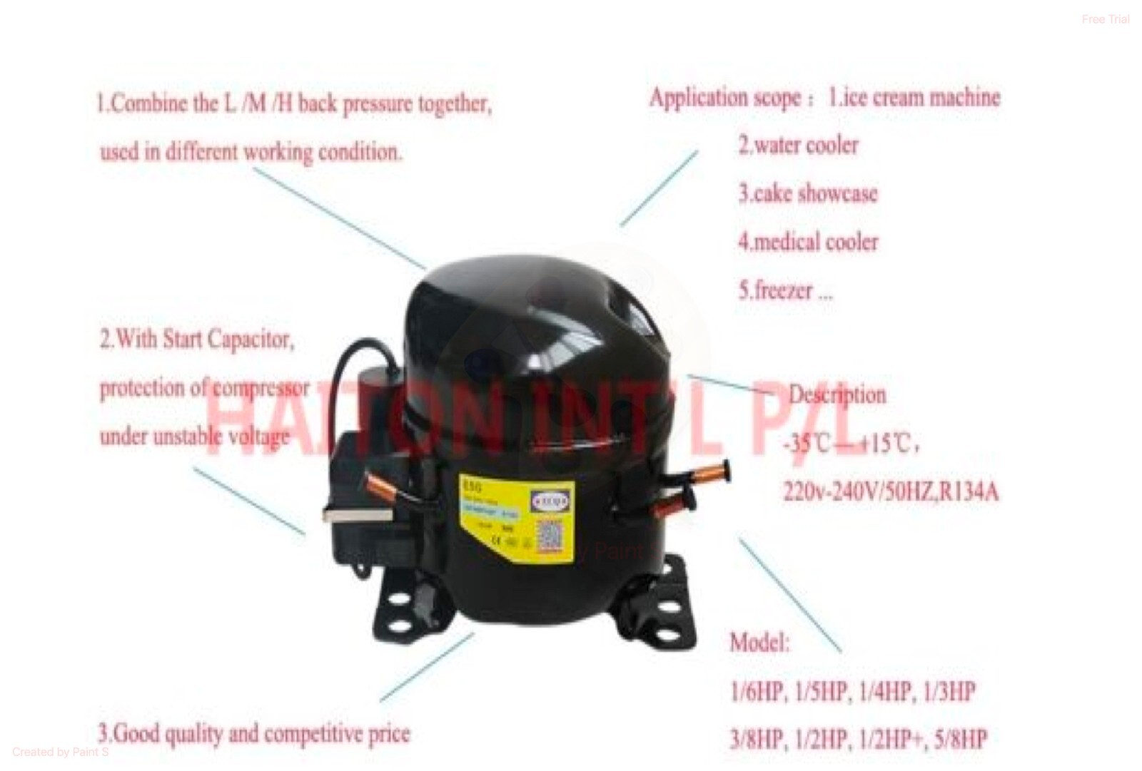 ECQ(TM) refrigerant compressor R134A,L/M/HBP,1/4HP Model: E7.5G | eBay ...
